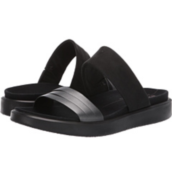 Ecco | Shoes | Ecco Flowt Black Metallic Nubuck Slide Sandal Size 1 ...